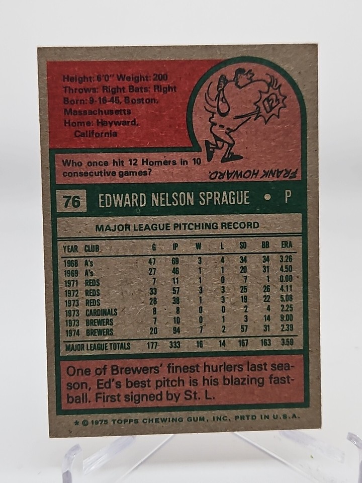 1975 Topps #76 Ed Sprague Vintage Milwaukee Brewers Baseball Card | eBay