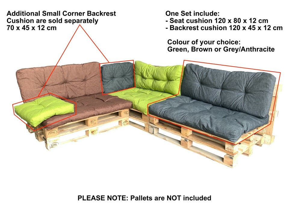 Garden Patio Pallet Furniture Cushion Seating & Backrest Set Reversible ...