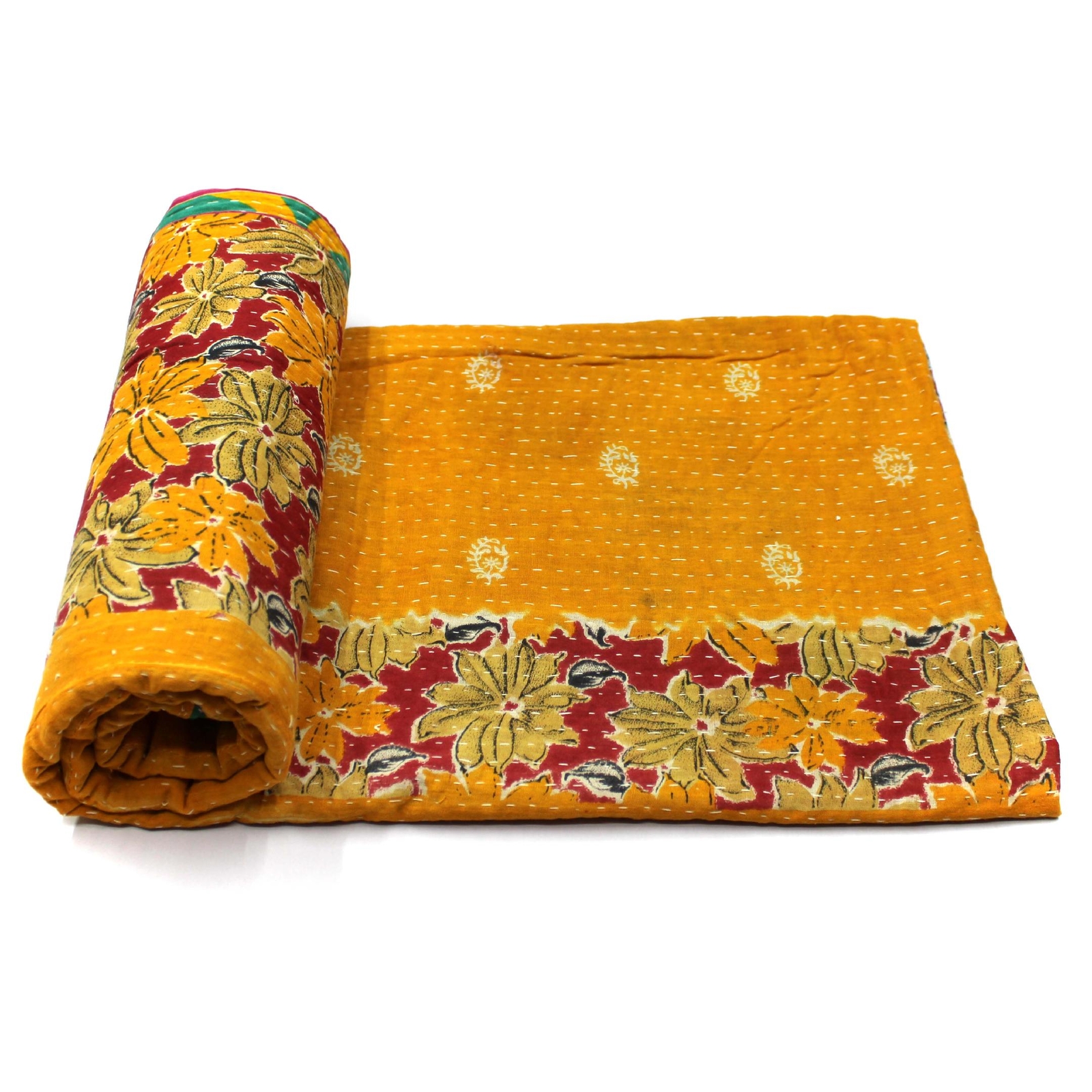 Vintage Kantha Quilt Indian Handmade Cotton Counterpane Blanket Throw ...