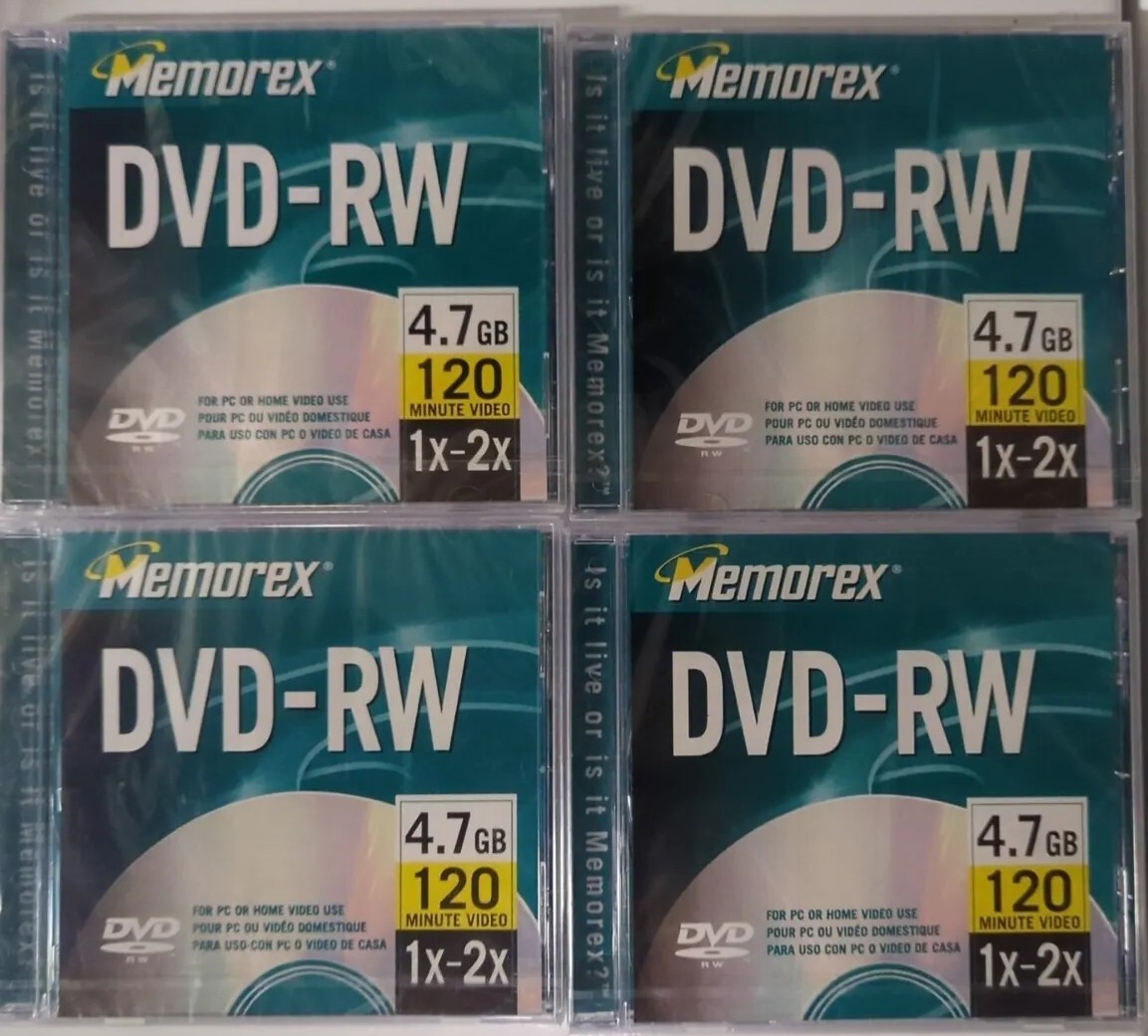 4x LOT- Memorex 4.7 GB 120 min 1x-2× Speed DVD-RW 3202-5515 SEALED free ...