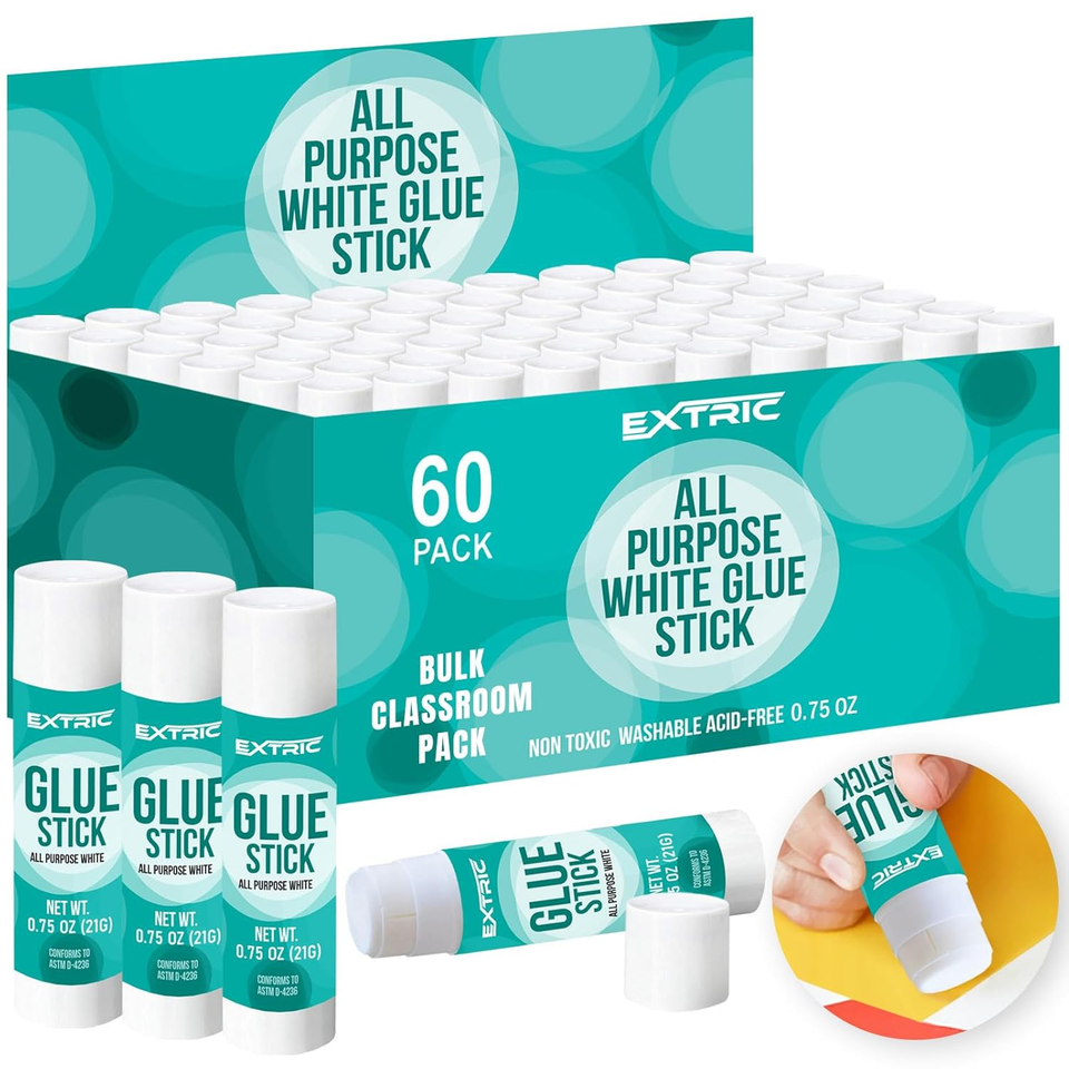 Glue Sticks Bulk Classroom, White Glue Sticks for Kids 60 Count, 0.75 ...