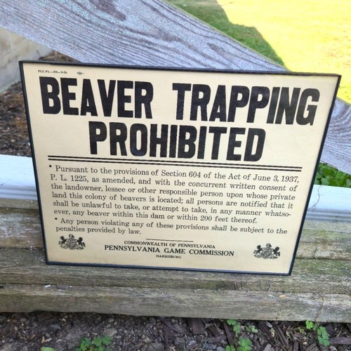 vintage 1956 Beaver trapping PA Game commission sign Hunting lodge ...