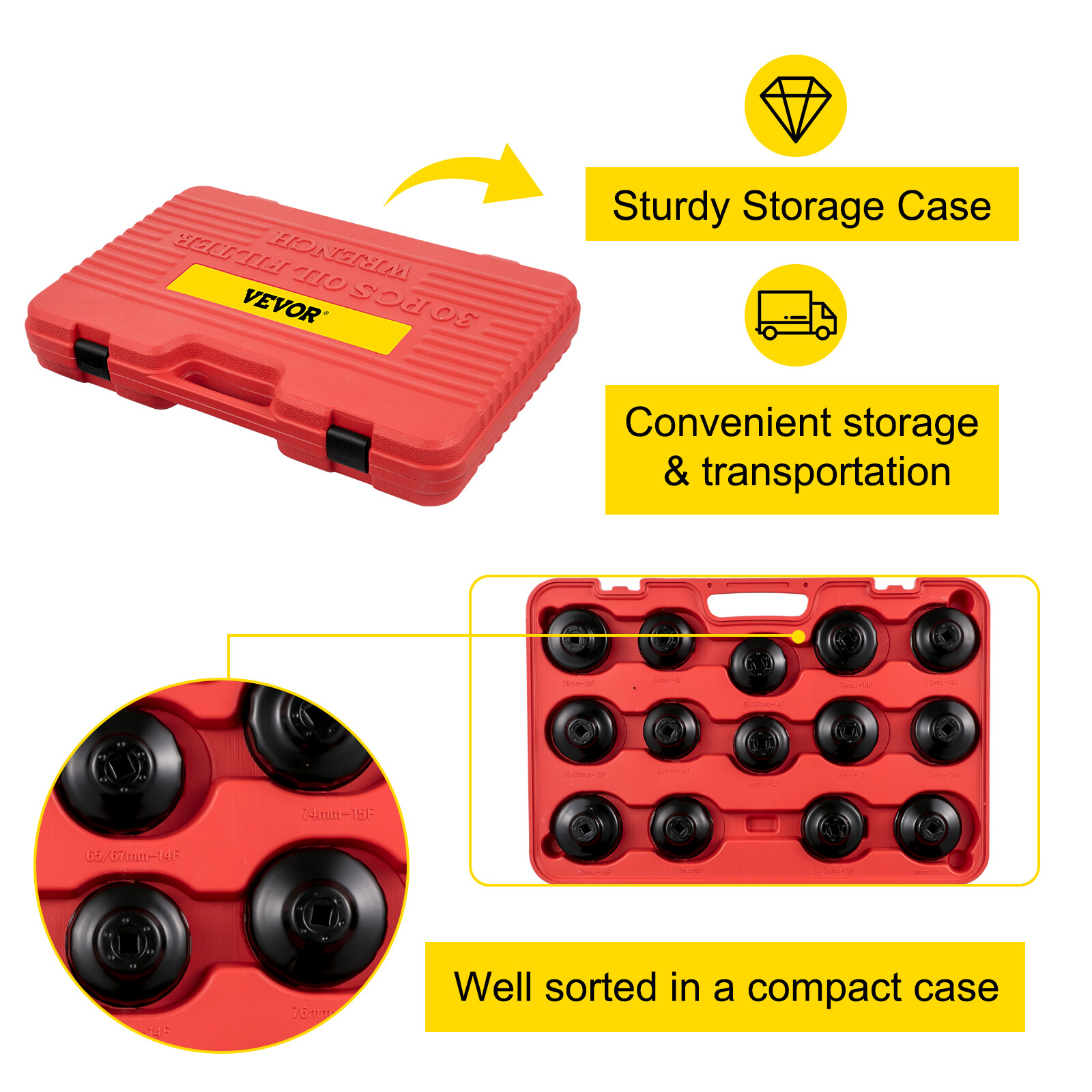 VEVOR 30pc Oil Filter Socket Set Cup Socket Tool Set Oil Cap Wrench ...