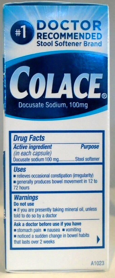 Colace Docusate Sodium Regular Strength Stool Softener 100 mg 60 ...