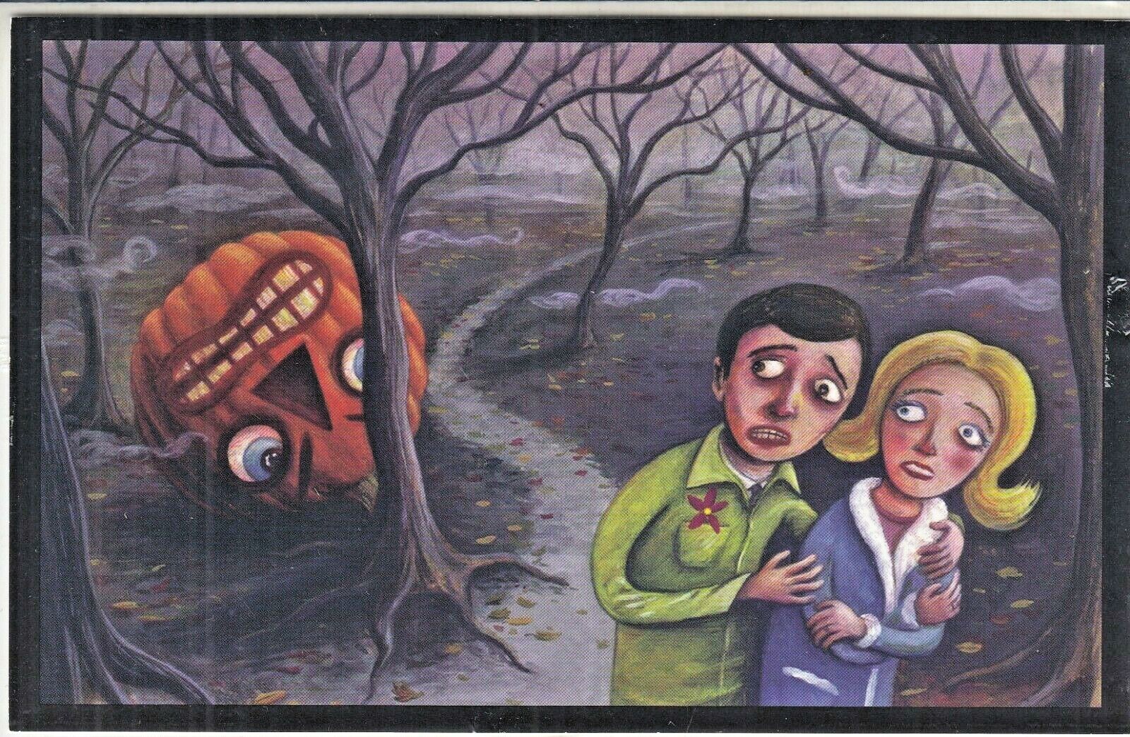 Postcard modern new holiday Halloween pumpkin Scared Couple Shiver ...