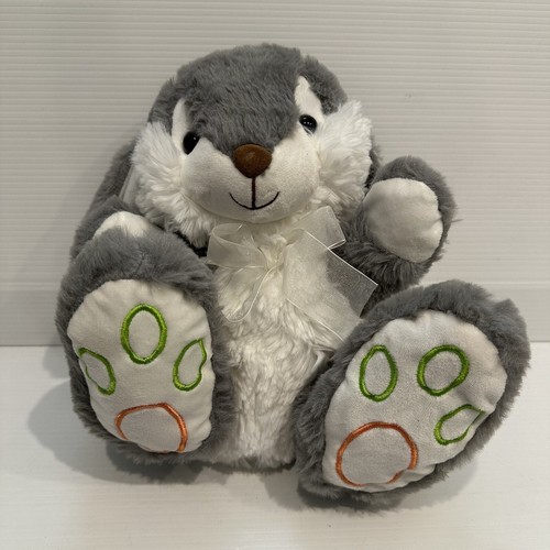 Bunny Rabbit Plush Toy Easter Animal Soft Stuffed Carrot Paws Grey ...