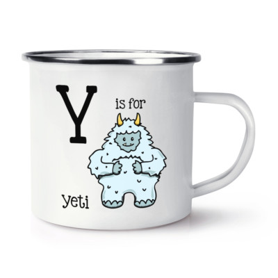 Letter Y Is For Yeti Retro Enamel Mug Cup Alphabet | eBay