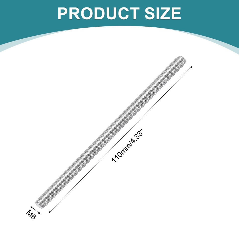 8pcs Fully Threaded Rod, M6 x 110mm 201 Stainless Steel Right Hand ...