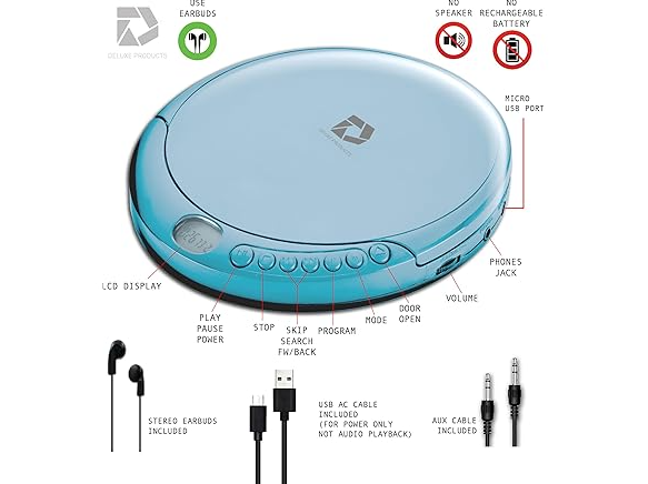 Deluxe Products CD Player Portable With 60 Seconds Anti Skip Stereo ...