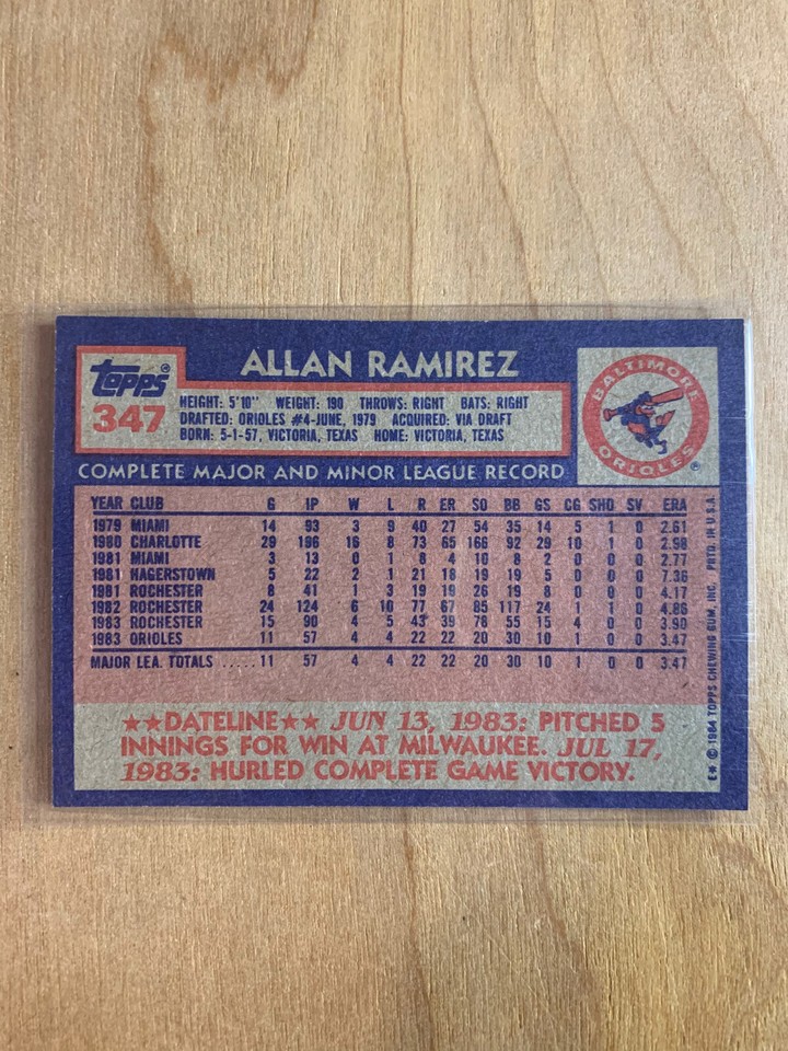 1984 Topps Baseball Card #347 - Allan Ramirez RC (Baltimore Orioles) | eBay