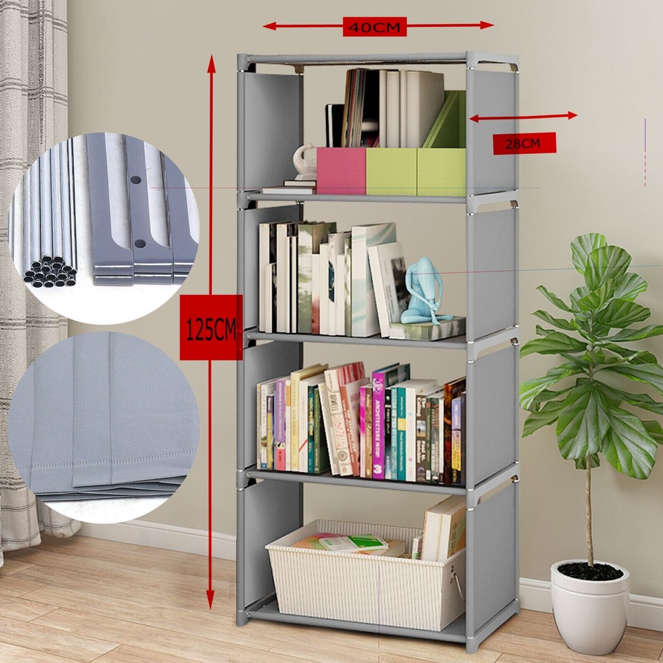 4-TIER INDUSTRIAL BOOKSHELF,DISPLAY STORAGE SHELVES RUSTIC WOOD ...
