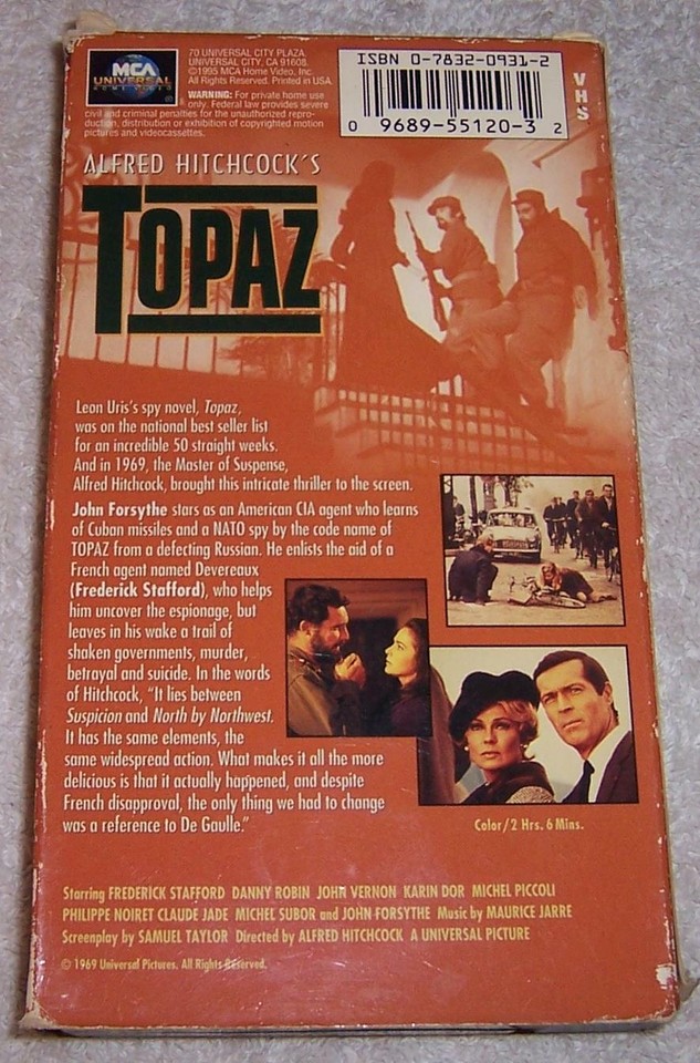 Topaz VHS Video Alfred Hitchcock John Forsythe Frederick Stafford ...