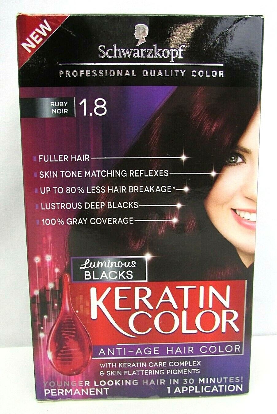 Schwarzkopf Keratin Anti Age Color Cream 1.8 Ruby Noir, Shelf Worn Box ...