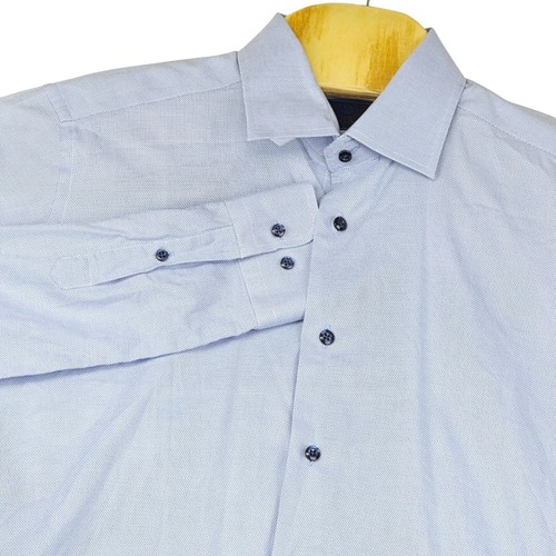 David Donahue Men's Shirt 16.5 34/35 Light Blue Patterned Cotton Trim ...