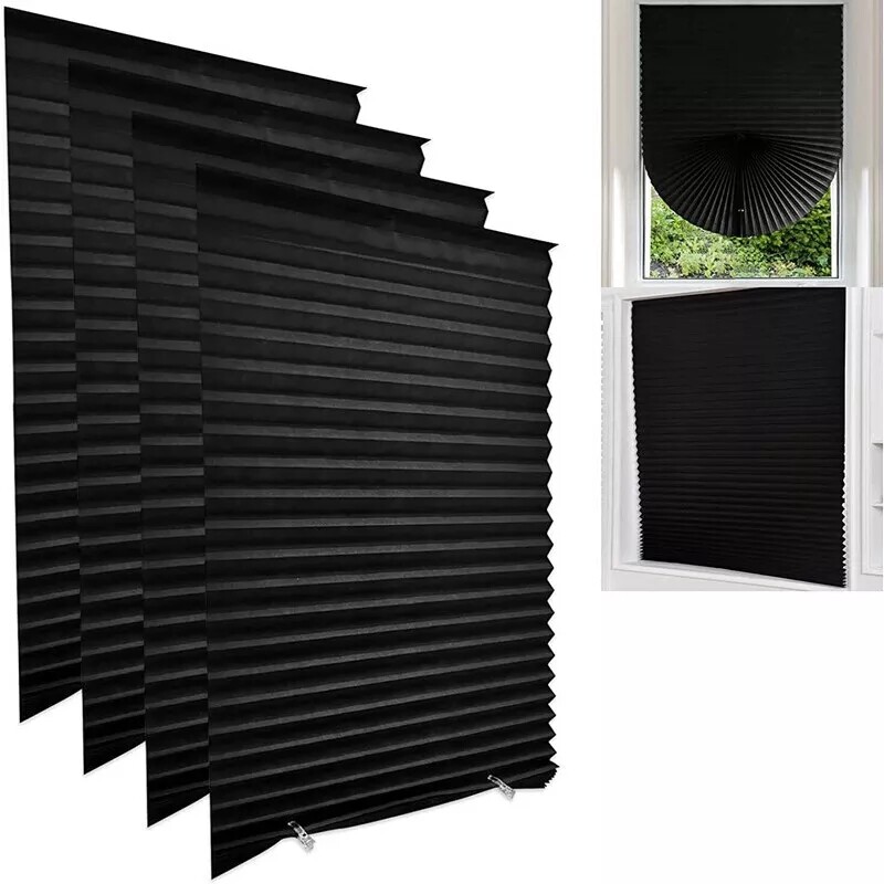 Self-Adhesive Pleated Blind Curtain Half Blackout Office Home Window ...