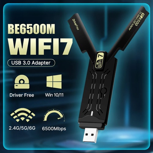 WiFi 7 USB Adapter BE6500 2.4G/5G/6GHz Tri-band USB3.0 Wireless Network ...