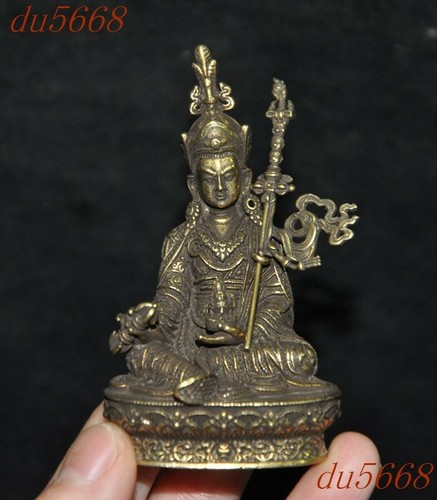 2.6"Tibetan Buddhism temple bronze Padmasambhava Guru Rinpoche Buddha ...
