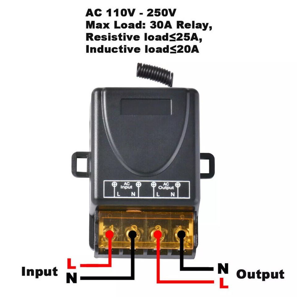 AC Wireless Remote 110V-240V 30A RF Relay Control Remote Switch 433Mhz ...