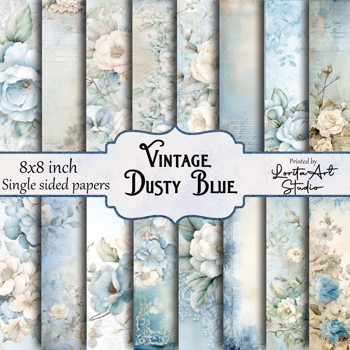 Vintage Blue Scrapbook Paper