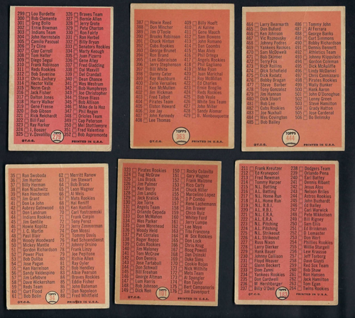 1966 TOPPS BASEBALL CHECKLIST CARD LOT X 6 DIFFERENT ALL UNMARKED VG TO ...