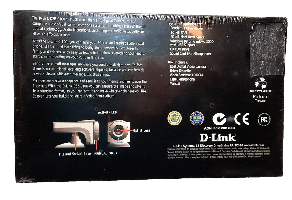 Vintage D-Link Webcam USB Digital Video Camera C-100 Windows 98/2000 ...