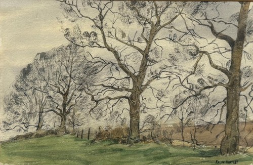 Ralph Hartley (British) Avenue of Trees Lining Fields Watercolour c1950 ...