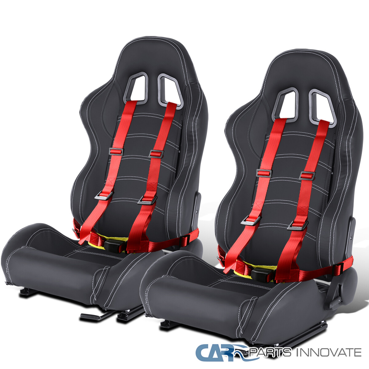 Racing Buckle Seat Belt 4 Point Harness - Red Pair | eBay