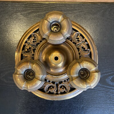 Antique Vintage Miller F-8811 Brass Victorian 3 Bulb Ceiling Light ...