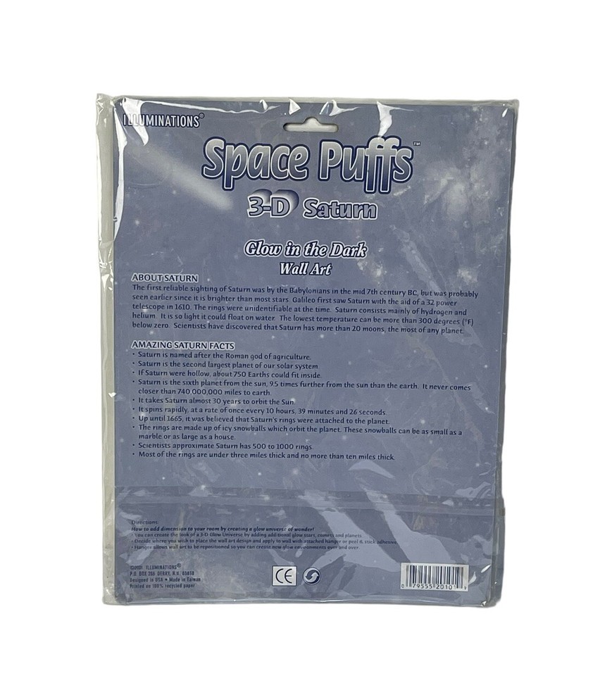 Vintage 2001 NOS Space Puffs Glow In The Dark 3-D Saturn Planet Wall ...