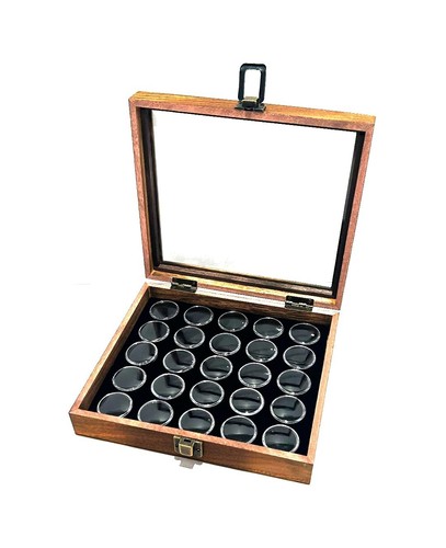 Rustic Brown Stain Wood 25 Gem Jar Display Case for Coins Quarters ...