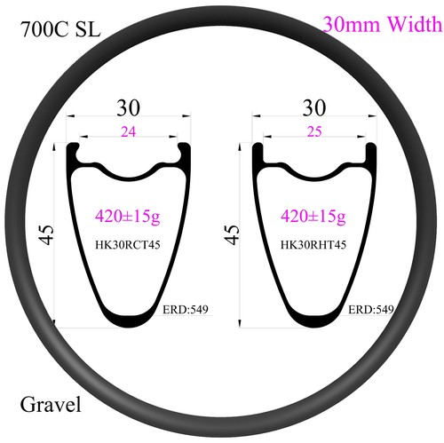 Gravel Road Bike Carbon Fiber Rim 700C Width 30mm Depth 45mm Tubeless ...