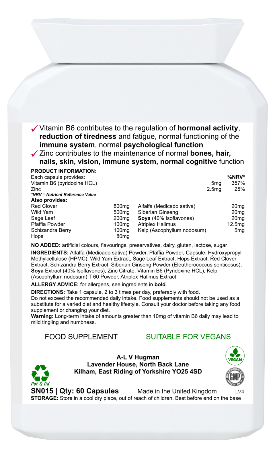 Menopause Support Herbal HRT For Women. Red Clover, Sage Leaf, Wild Yam ...