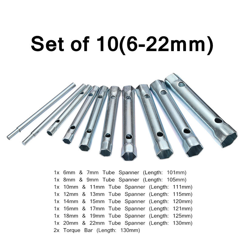 10PC TUBULAR BOX SPANNER BACK NUT TAP WRENCH SET MONOBLOC 6-22mm WITH ...