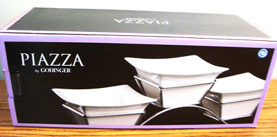 NEW IN BOX Godinger Piazza 4-piece White Server Set (3 Bowls & Stand ...