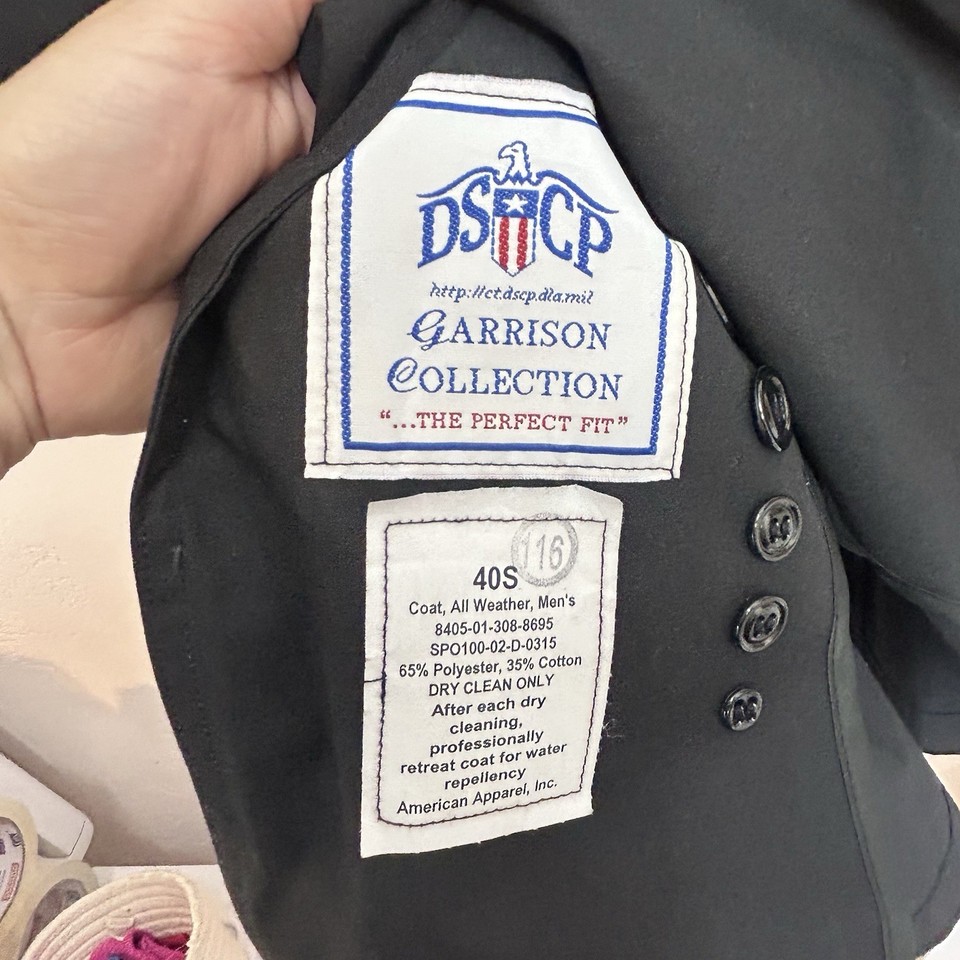 DSPC Garrison Collection Black All Weather Army Trench Coat Size 40S ...