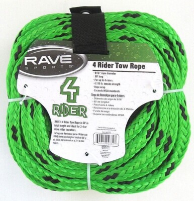60 Ft RAVE Sports 4 Rider Tow Ski Rope - NEW 4150 lb Tensile Strength ...