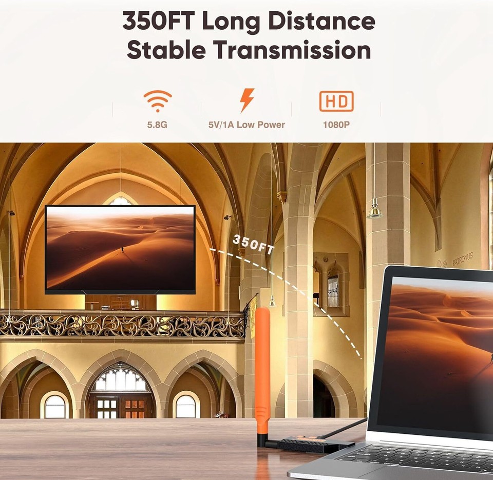 350FT 100m 1080P Wireless HDMI Transmitter and Receiver Audio Video ...