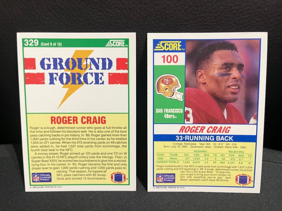 1990 Score Ground Force Roger Craig #329 & Base Card #100 49ers | eBay