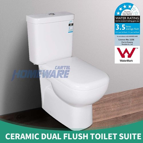 Bathroom Dual Flush Back to Wall Faced White Toilet Suite Soft Close ...