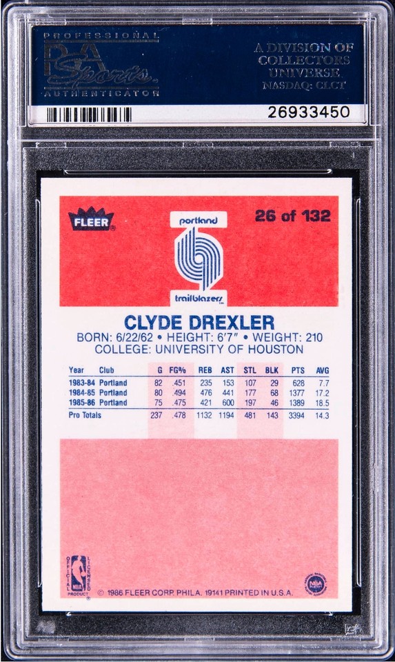 Clyde Drexler 1986 Fleer ROOKIE #26 PSA 10 | eBay