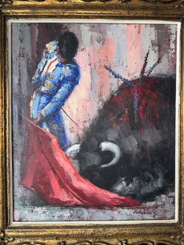 BOLD! MCM ABSTRACT SPANISH MATADOR ORIG PAINTING! BULLFIGHTER ART 60'S ...