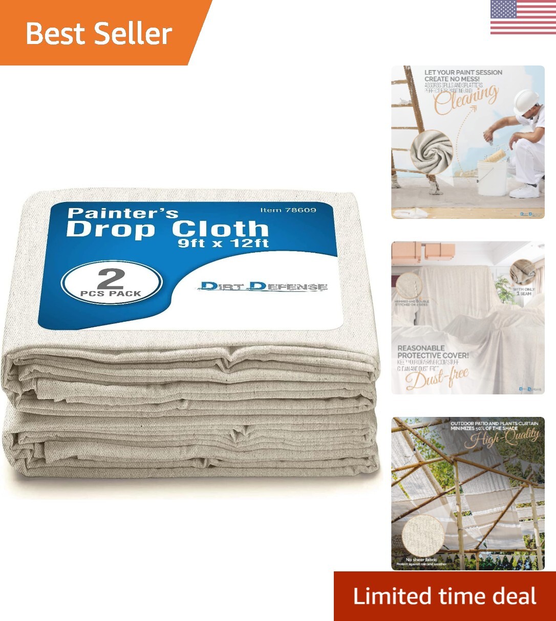 Canvas Drop Cloth - 9x12 ft - Multi-Purpose Tarp for Painting ...