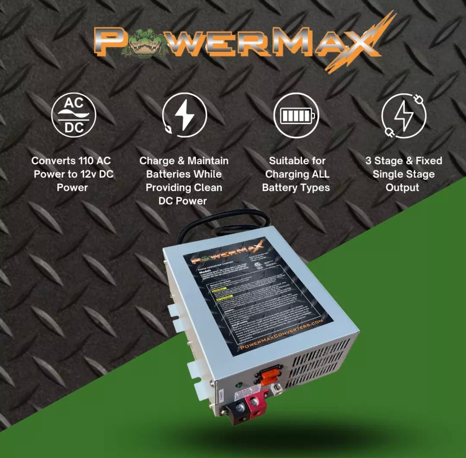 PowerMax 75 Amp Power Converter 12 Volt Power Supply with LED Light ...