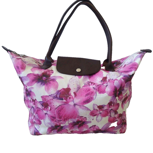 LONGCHAMP Horse Logo Floral Pattern Hand Tote Bag Women Flower Purple ...