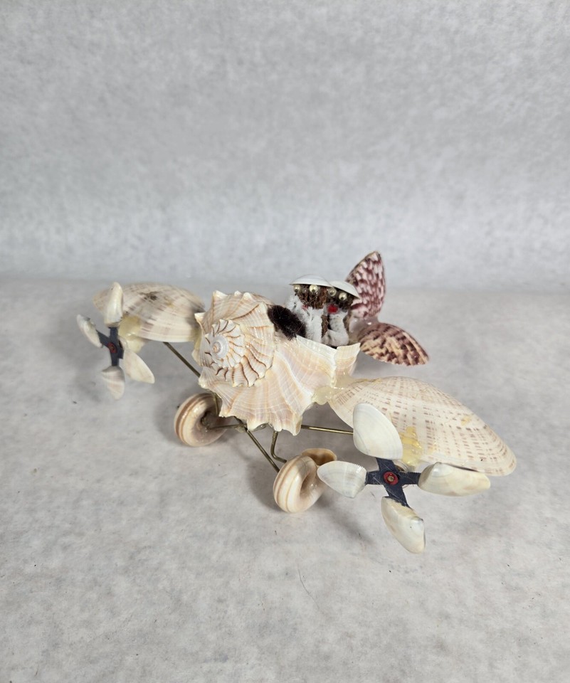 Vintage Sea Shell Art Airplane Sculpture Figure Pilot Nautical Folk Art ...
