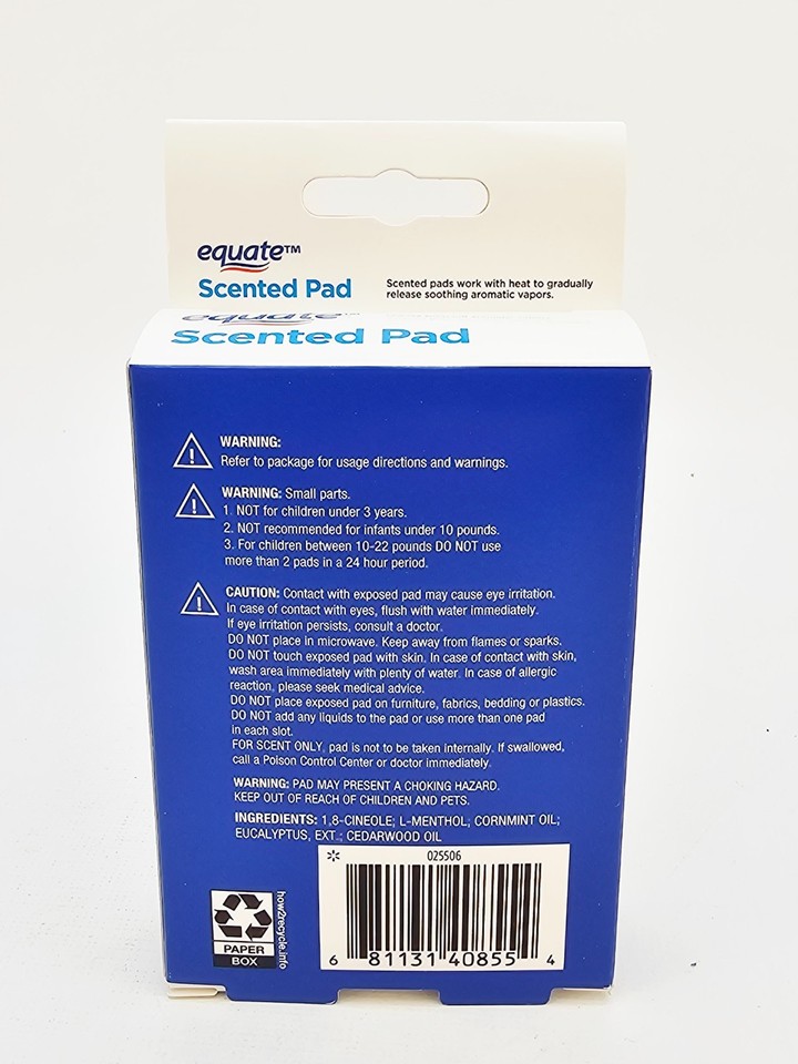 Equate Scented Pad Soft Menthol Vapors Humidifiers Vaporizers 12ct Each ...