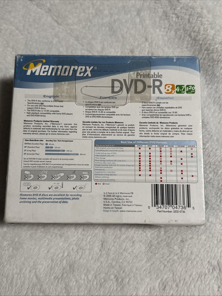 Memorex DVD-R Printable 5 Pack 8x 4.7gb 120 Min New Sealed | eBay