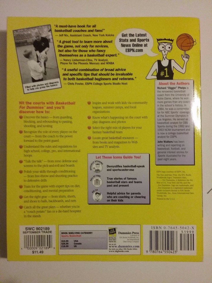 Basketball for Dummies by Digger Phelps and John Walters (1997 ...