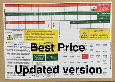 Consumer Unit Fuse Board Label Sheet Stickers MK Wylex BG Hager Fusebox ...