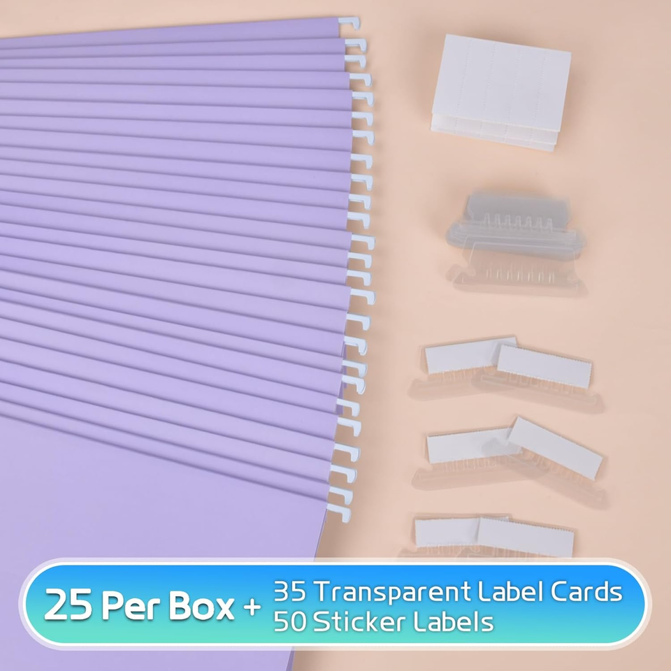 25-Pack Light Purple Hanging File Folders, Letter Size, Includes 35 ...